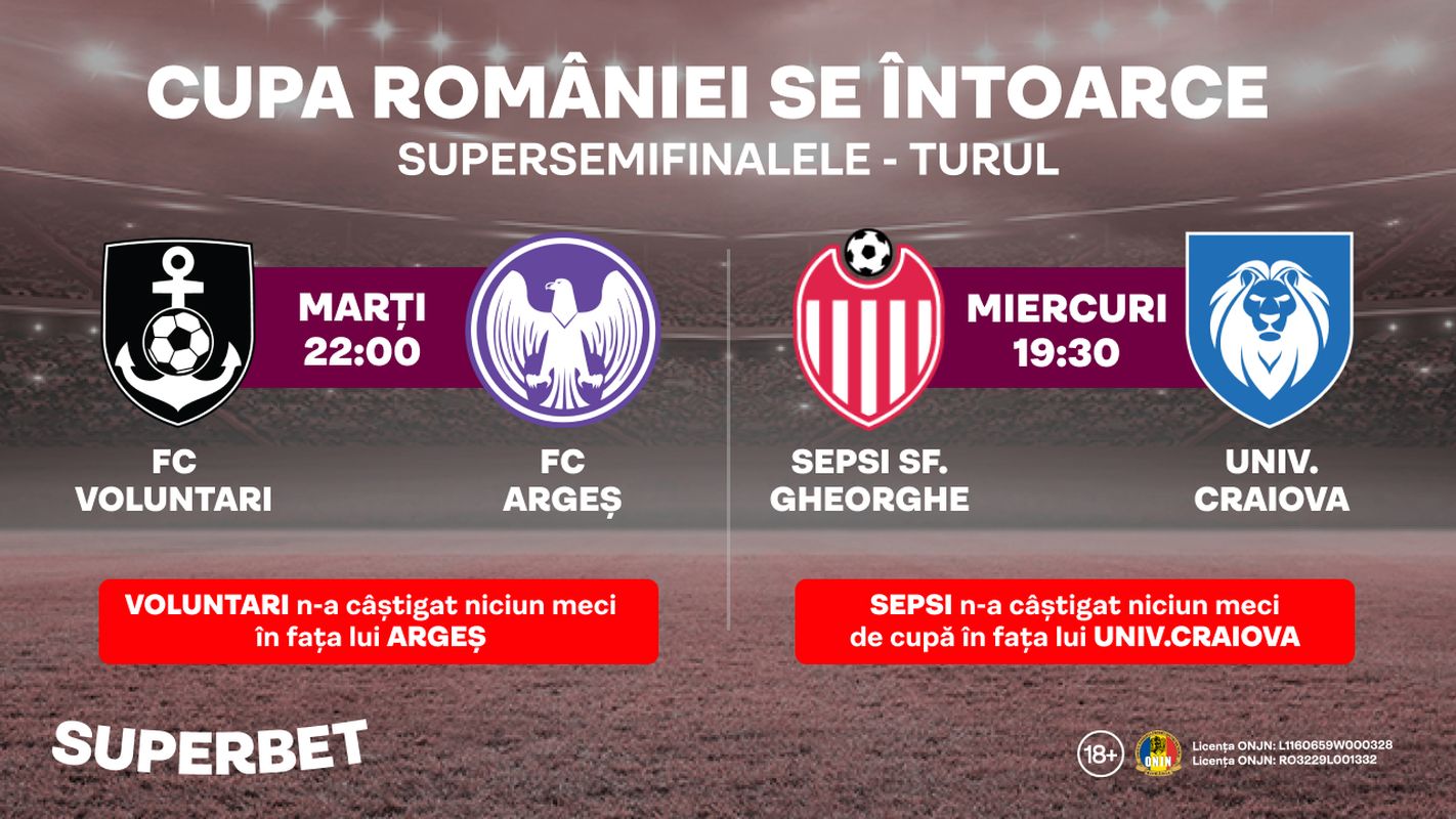 Cupa României se întoarce cu SuperMeciurile din semifinale