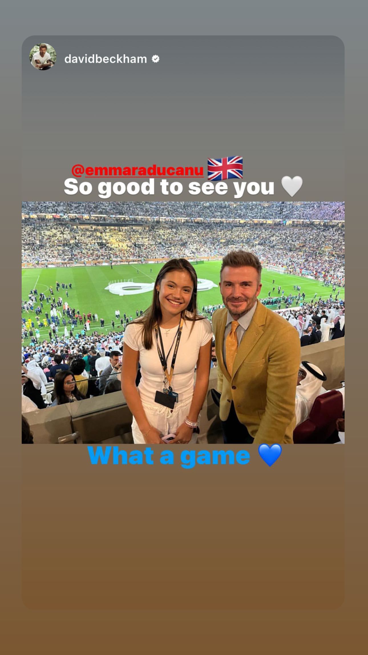 Emma Răducanu și David Beckham, imagine spectaculoasă la finala Mondialului