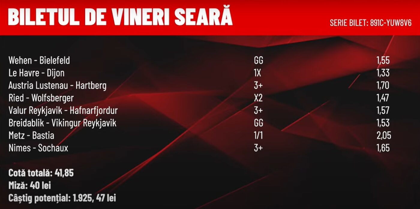 Biletul serii de vineri vă poate aduce un câștig de 1.900 de lei!