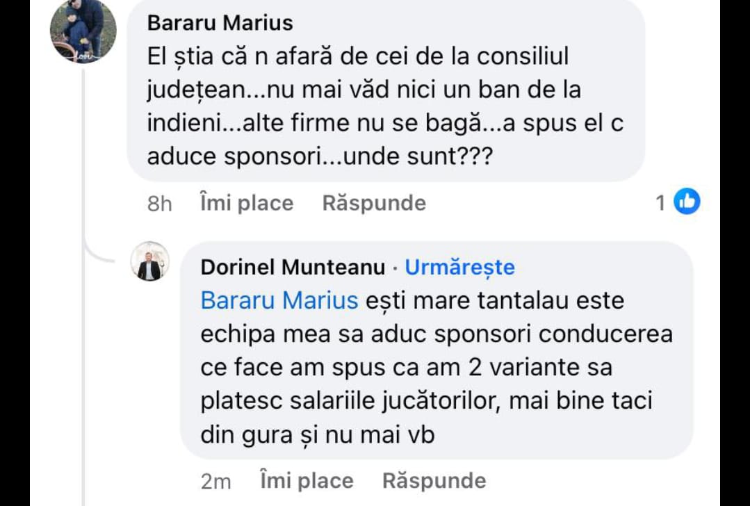 Dorinel Munteanu se ceartă cu fanii Oțelului pe Facebook