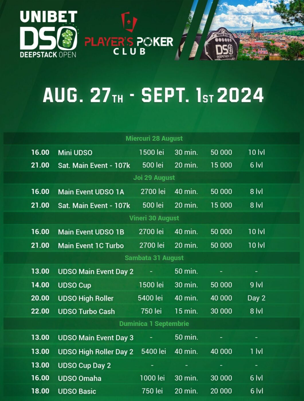 (P) UDSO Cluj 2024 - festival de poker live în perioada 27 august - 1 ...