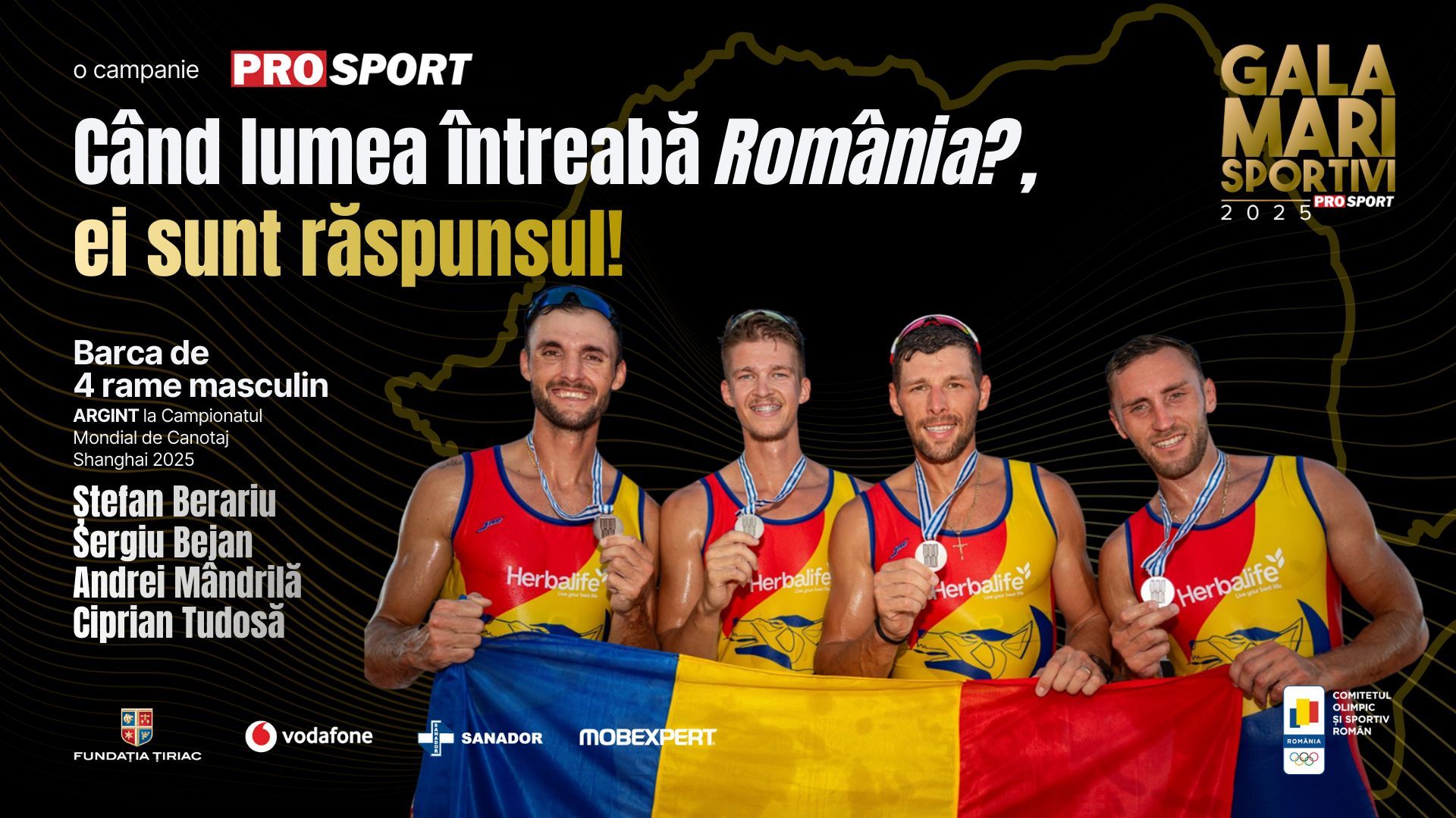 Echipajul României de canotaj la barca 4 rame masculin, premiat la Gala ...