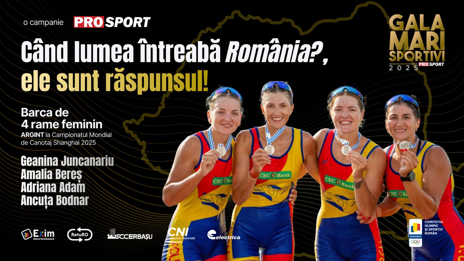 Echipajul României de canotaj la barca 4 rame feminin, premiat la Gala ...